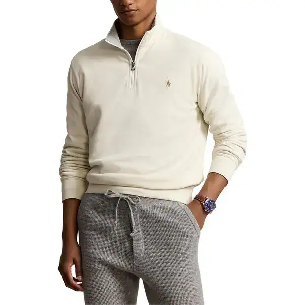 Polo Ralph Lauren Luxury Jersey Quarter Zip Pullover - Parchment